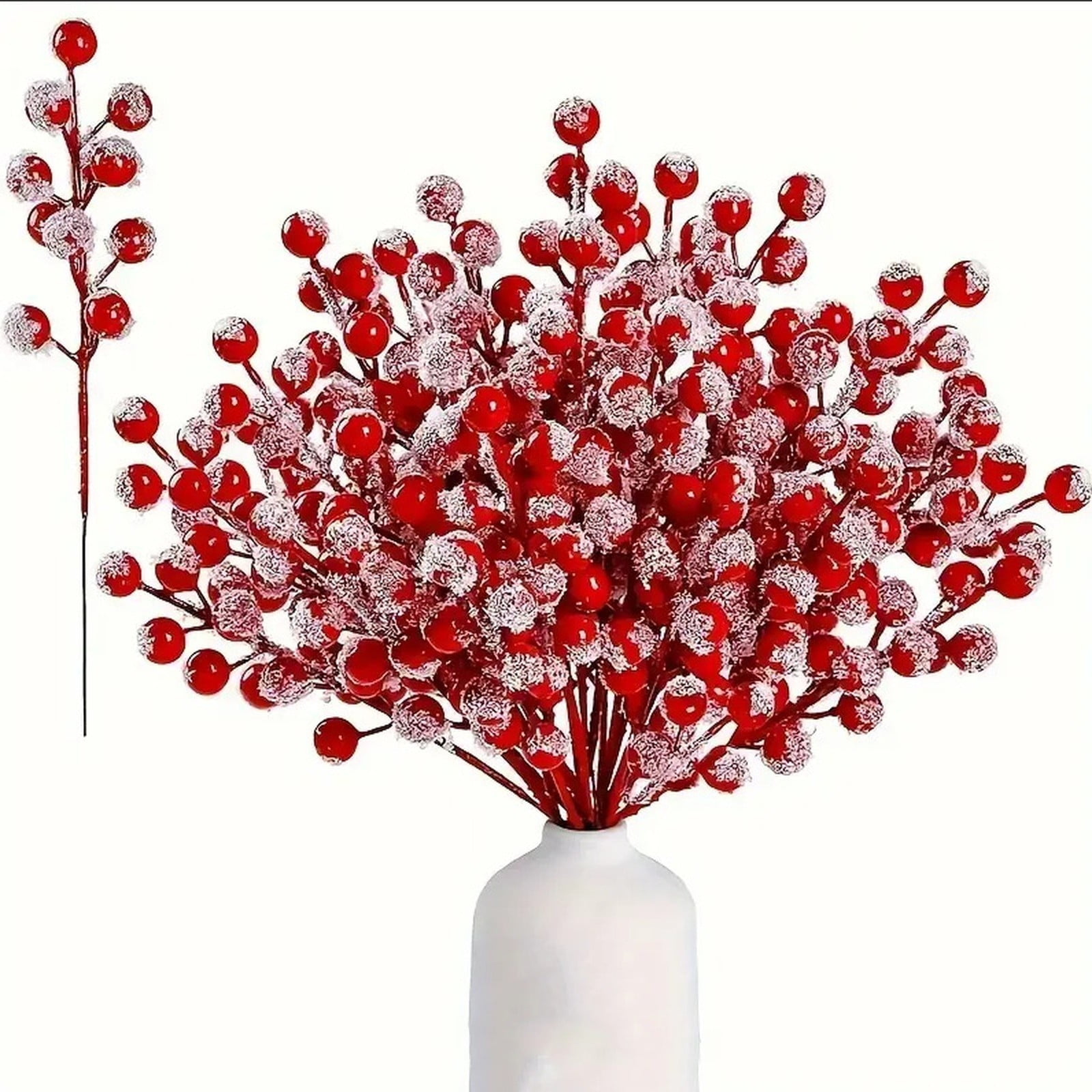 Artificial Christmas Frosted Red Berry Picks Snowy Berry Stems for ...