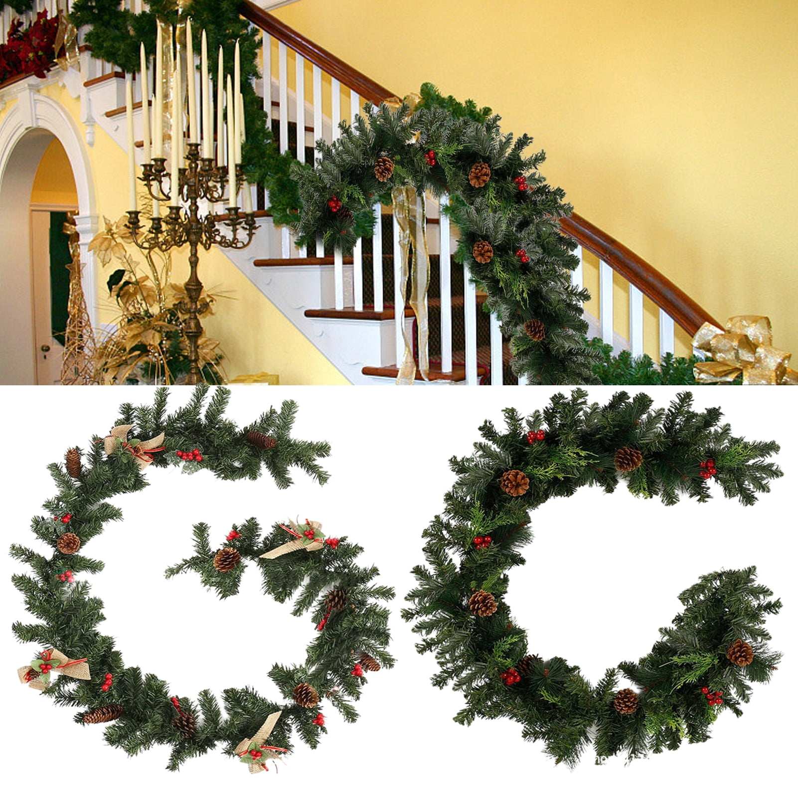 Artificial Christmas Garland Faux Greenery Garland with Pine Cone And ...