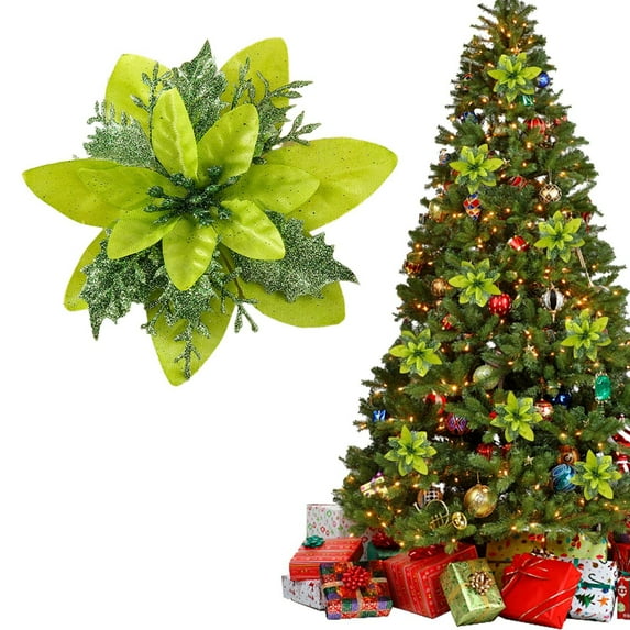 Artificial Christmas Glitter Flowers, 5.7 Inch Xmas Tree Flower ...