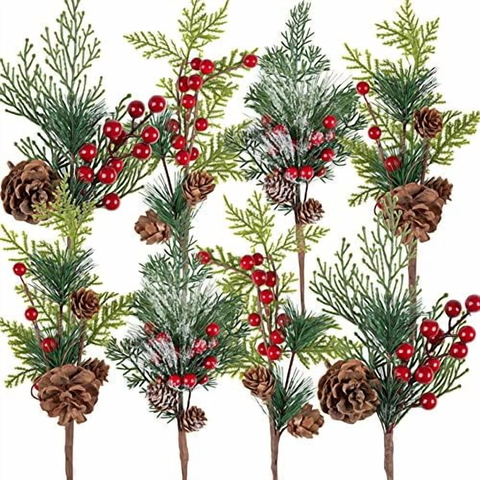 Artificial Christmas Picks Assorted Faux Pine Picks Red Berry Picks ...