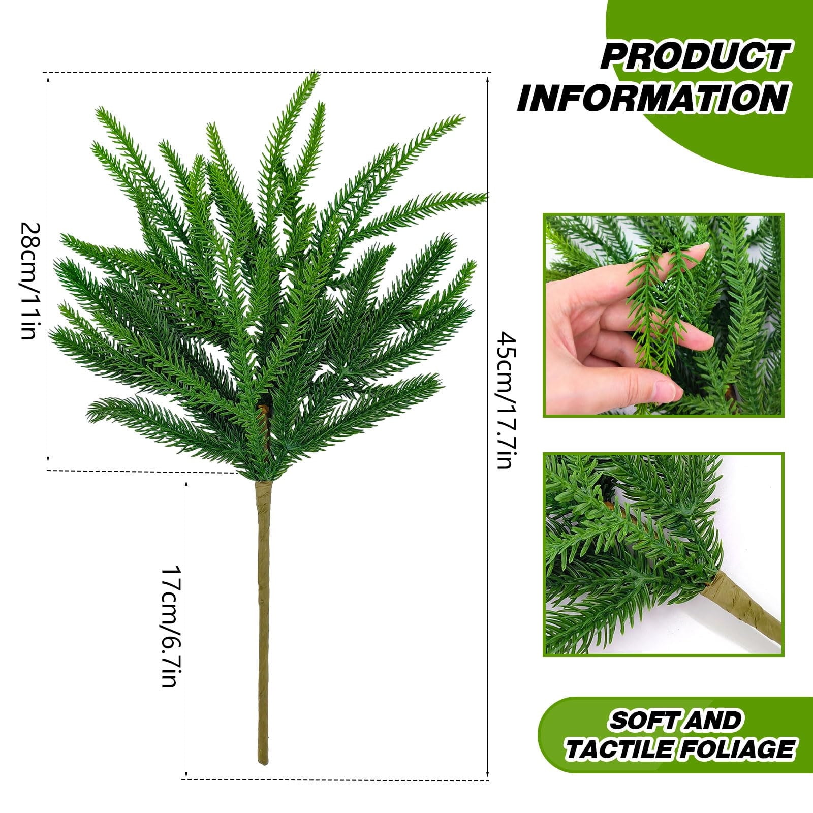 Artificial Christmas Pine Branches 24 Pack - Premium PE Norfolk Pine ...