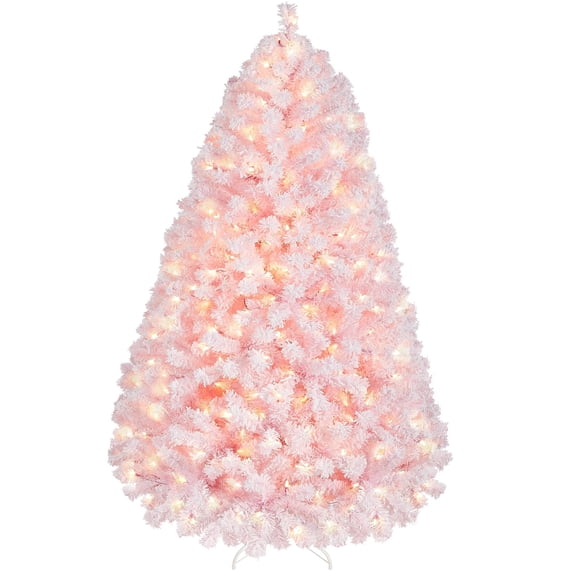 Artificial Christmas Pine Tree with Lights, Snow Frosted Xmas Tree for ...