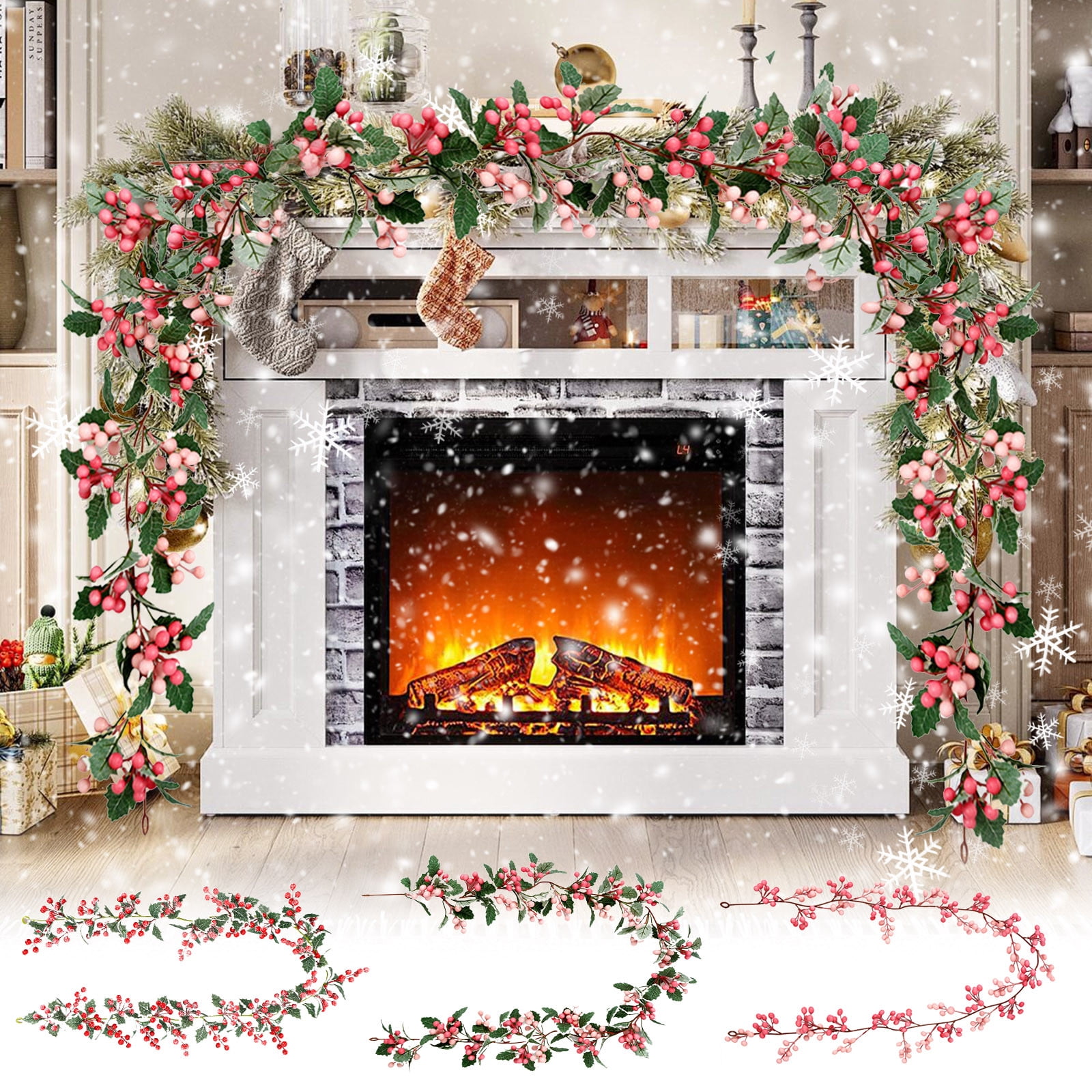 Artificial Christmas Rattan Garland with Red Berries 78.7in Faux ...