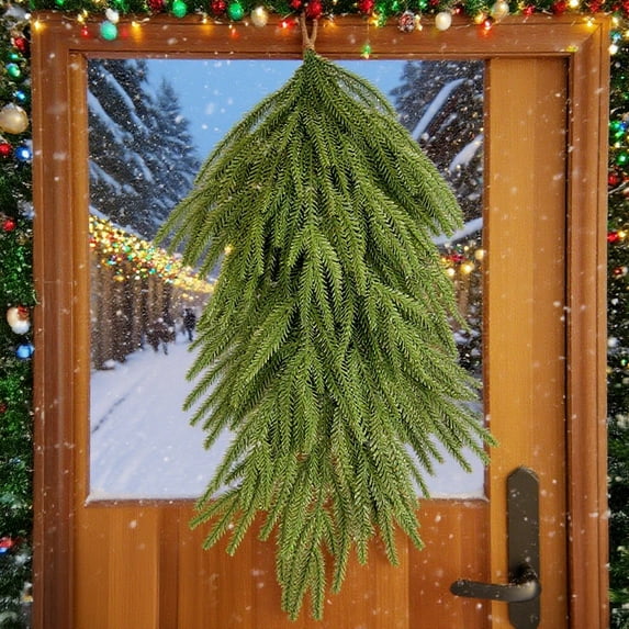 Artificial Christmas Teardrop Swag, 25 inch Faux Pine Needles Teardrop ...
