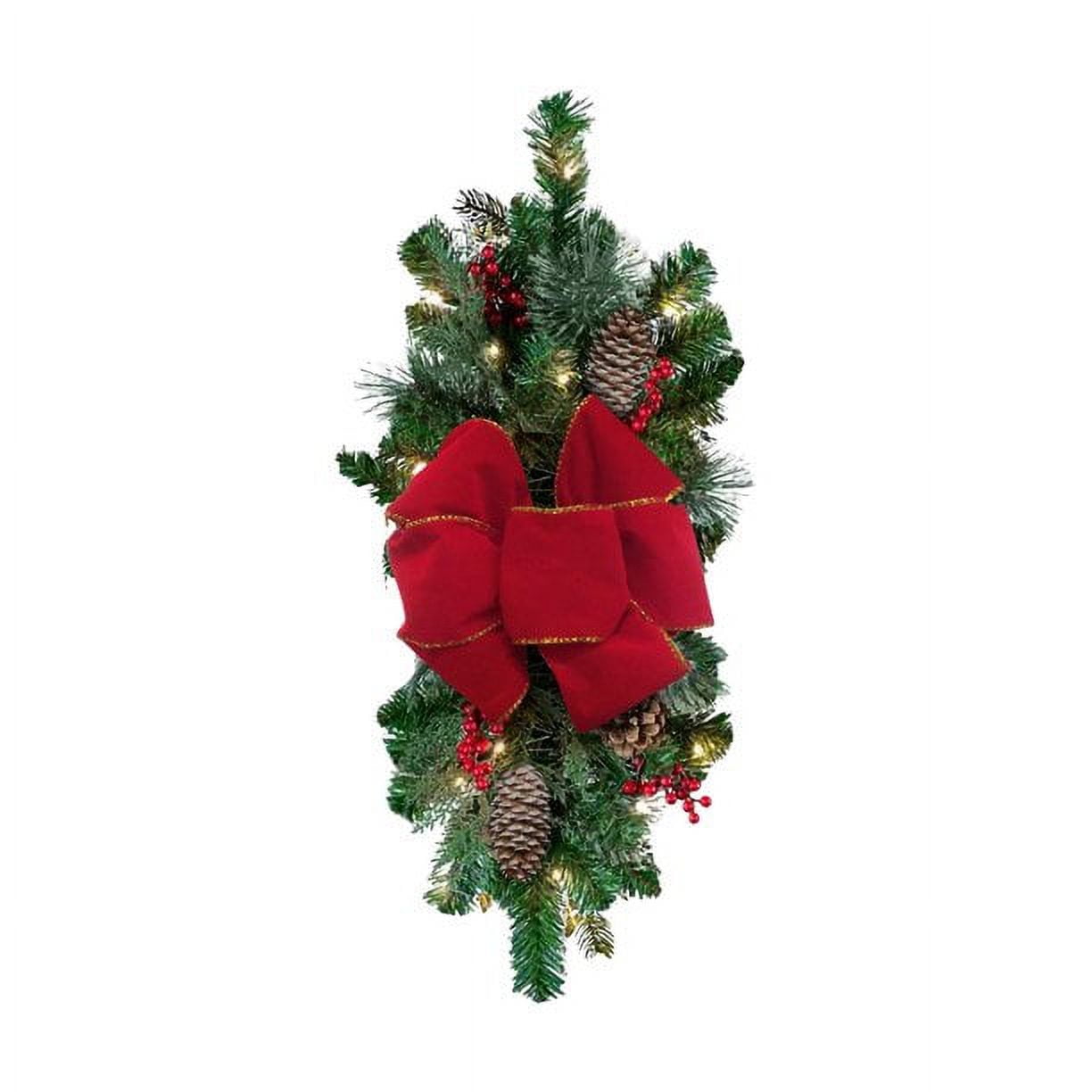 Artificial Christmas Teardrop Swag Prelit Xmas Stair Swag with Red Bow ...