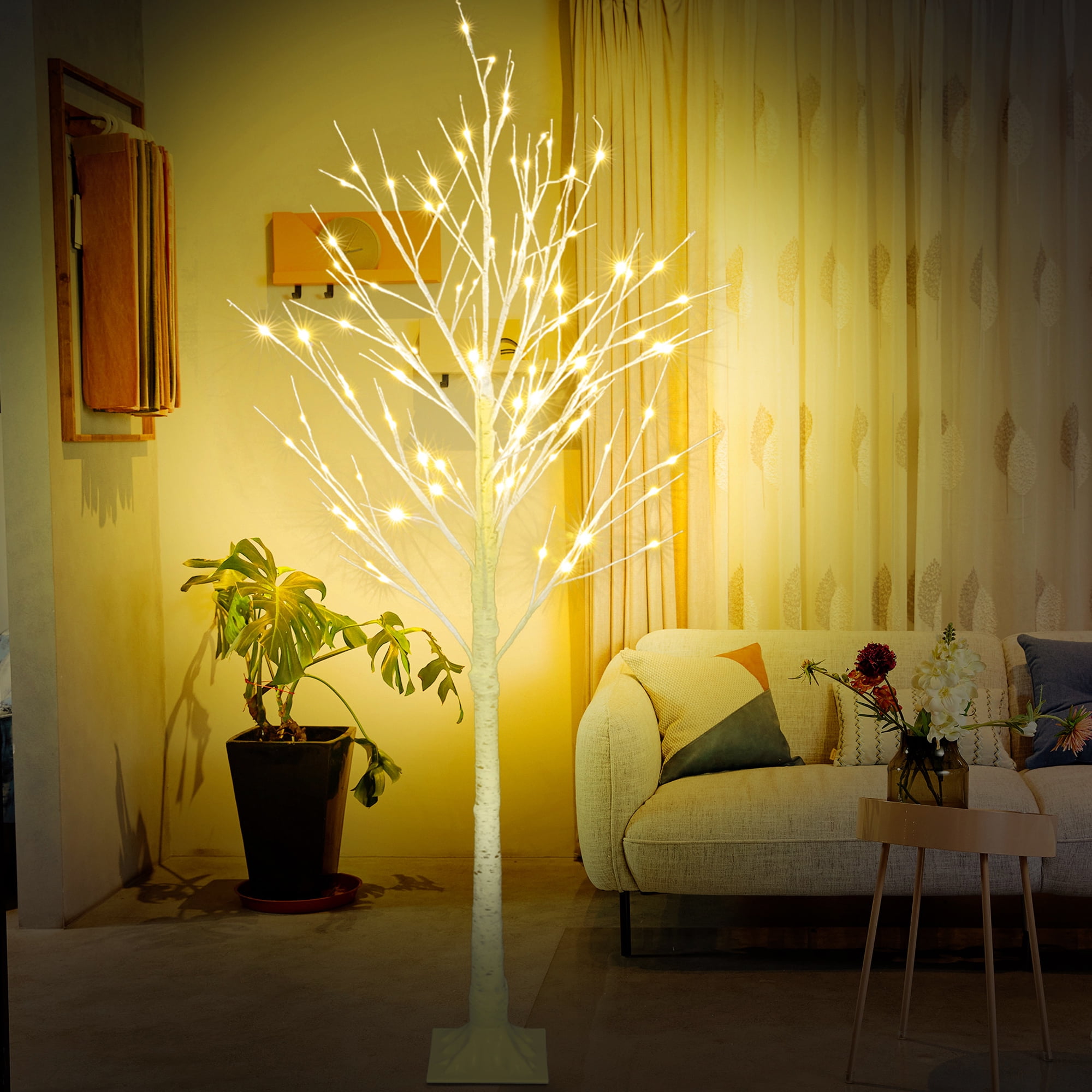 Artificial Christmas Tree, 6FT Birch Tree with lights, Lighted ...