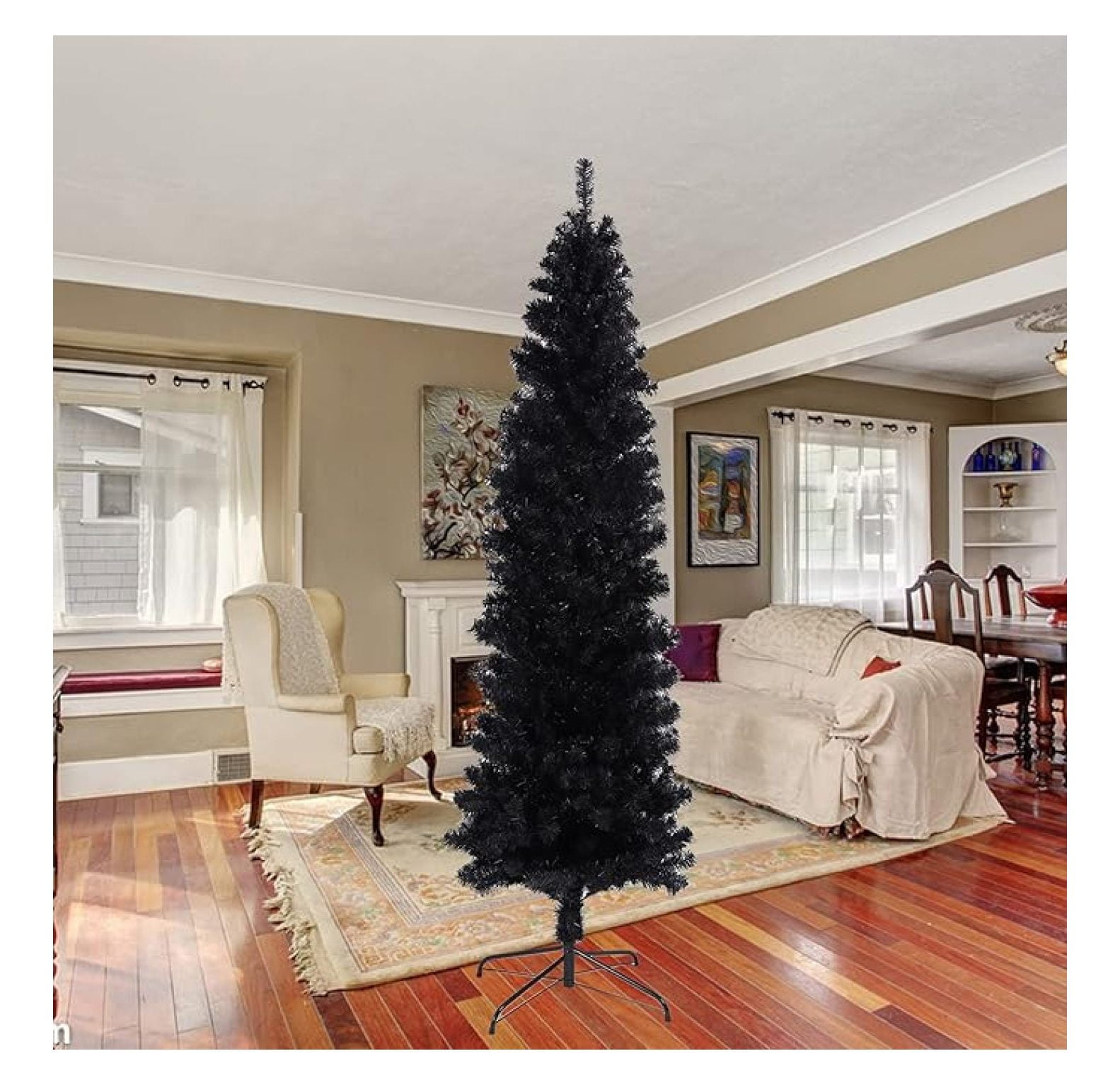 Artificial Christmas Tree - 7.5FT Black Slim Pencil Tree with 1000 ...