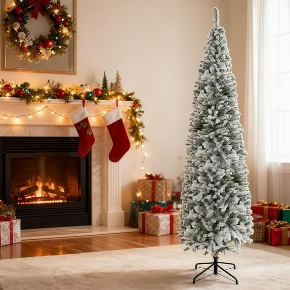 Artificial Christmas Tree, 9 FT Snow Flocked Christmas Tree Realistic ...