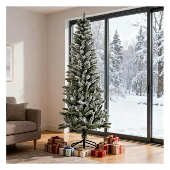 Artificial Christmas Tree,Snow-Flocked Slim Christmas Tree with ...