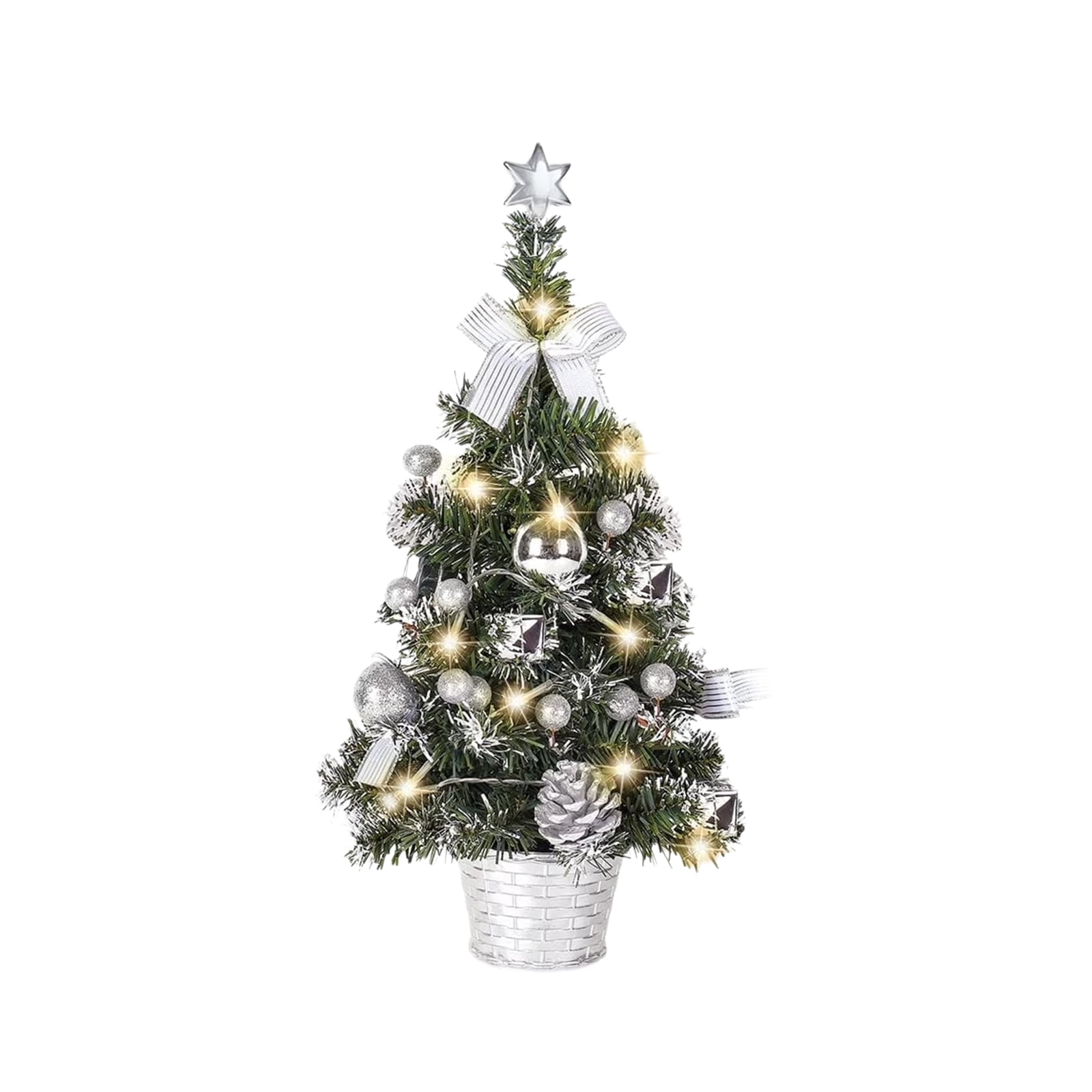 Artificial Christmas Tree with Decorative Ornaments Ribbon Pine Cones ...