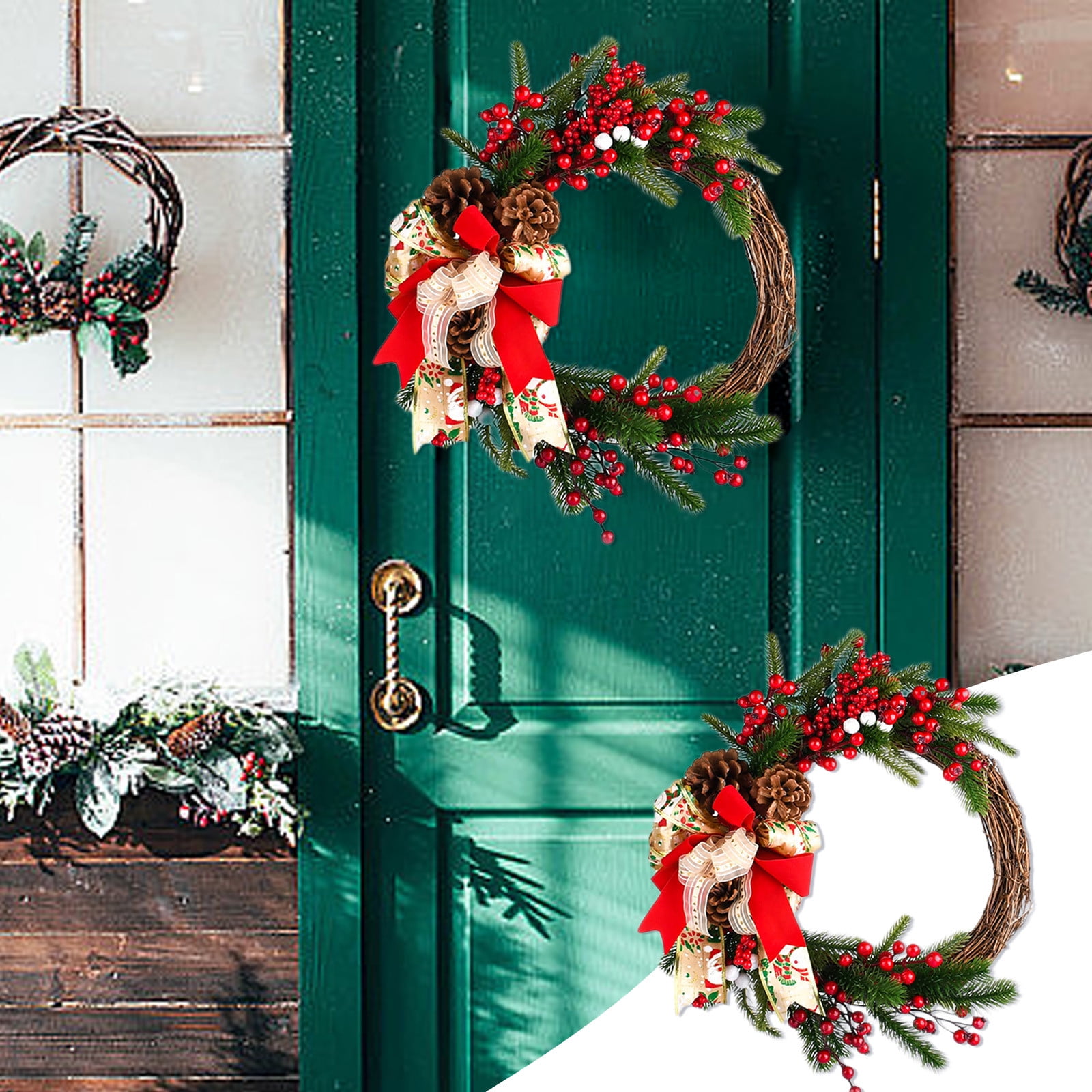 Artificial Christmas Withered Vine Wreath with Bow,12 Inch Pine Cone ...