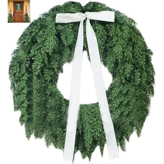 Artificial Christmas Wreath with Bow, Festive Holiday Wreath for Front ...