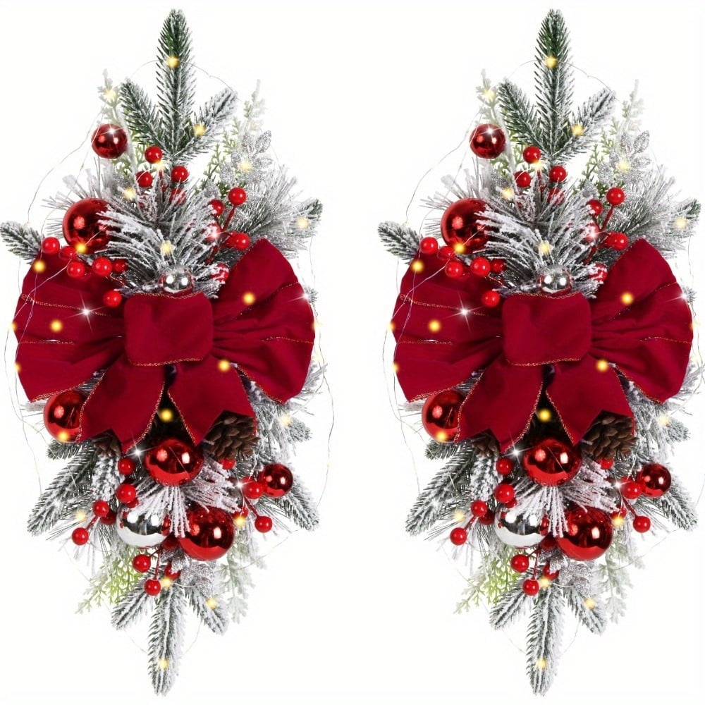 Artificial Christmas Wreaths with Battery Operated String Lights ...