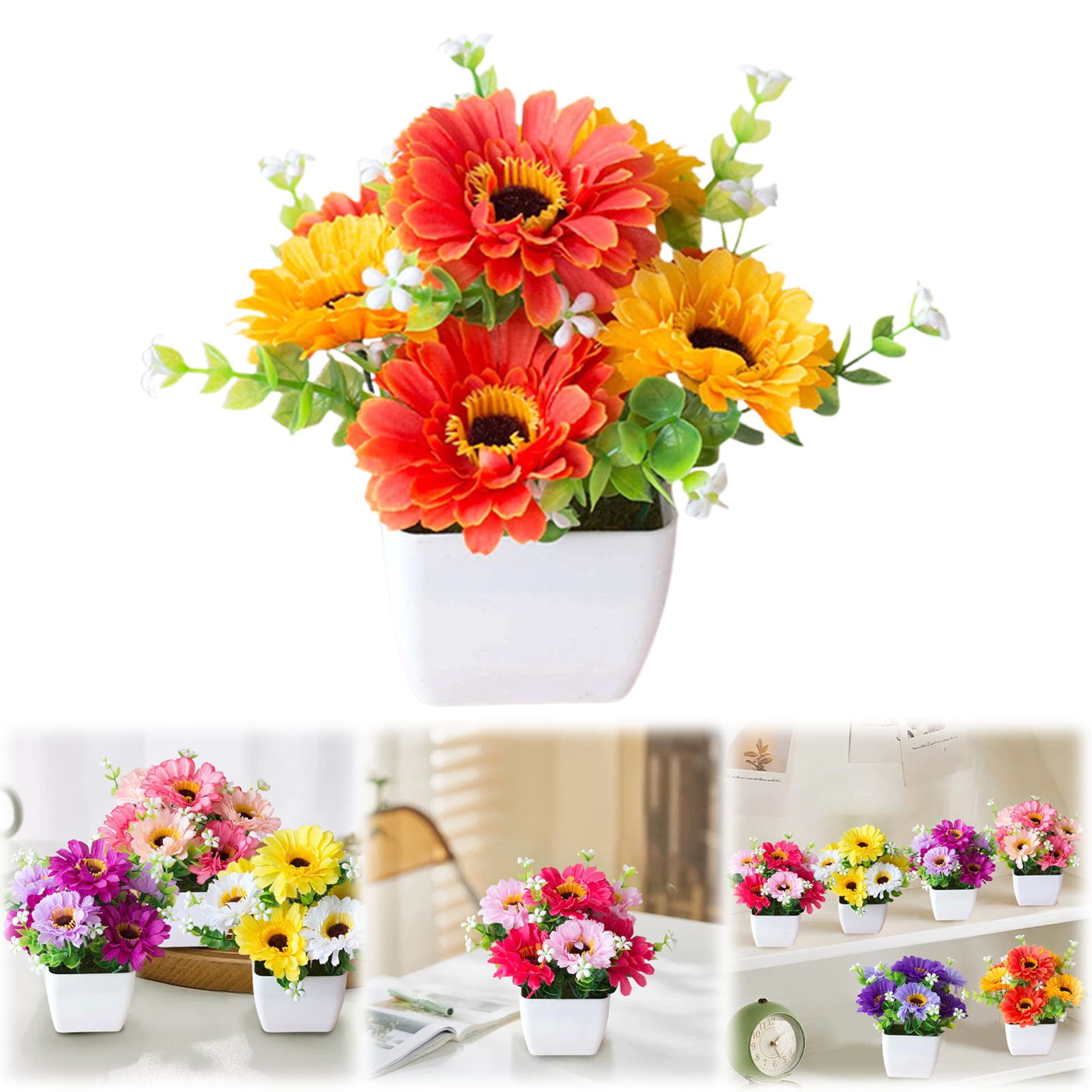 ‌Artificial Chrysanthemum Flower Gypsophila Pot Bonsai Decor Lifelike ...