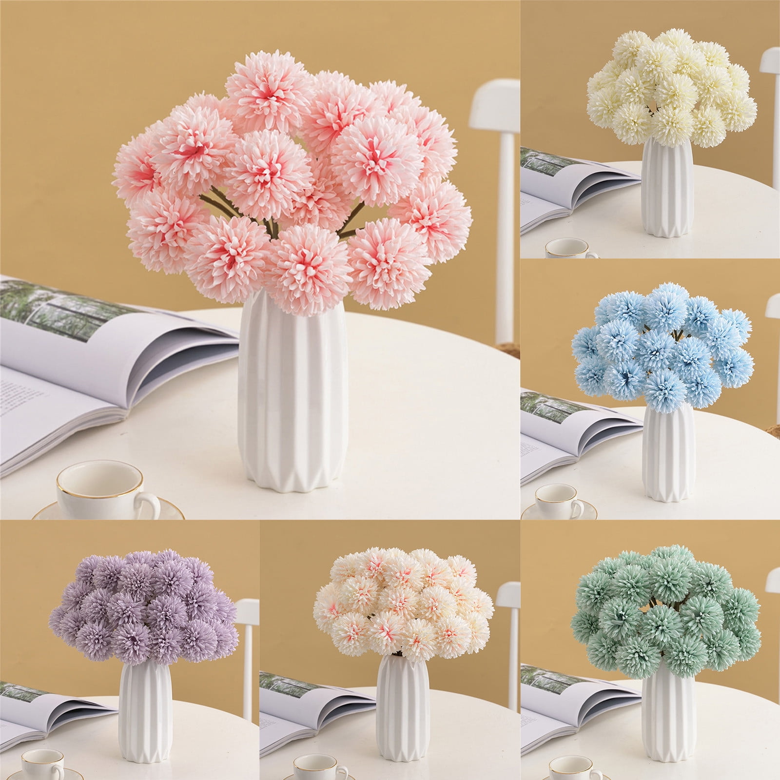 Artificial Chrysanthemum Flower | Realistic Silk Floral Stem | 12.6in Single Faux Bloom ...