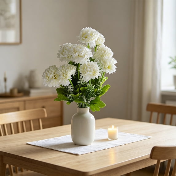 Artificial Chrysanthemum Flowers 10 Heads White Plastic Floral Stem For ...