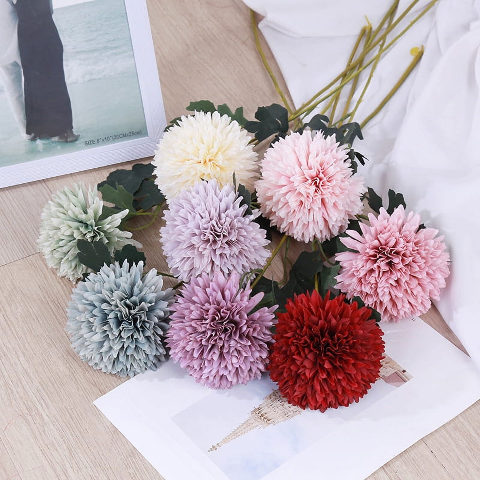 Artificial Chrysanthemums Ball Flowers 4’’ Large Heads Mums Stems ...