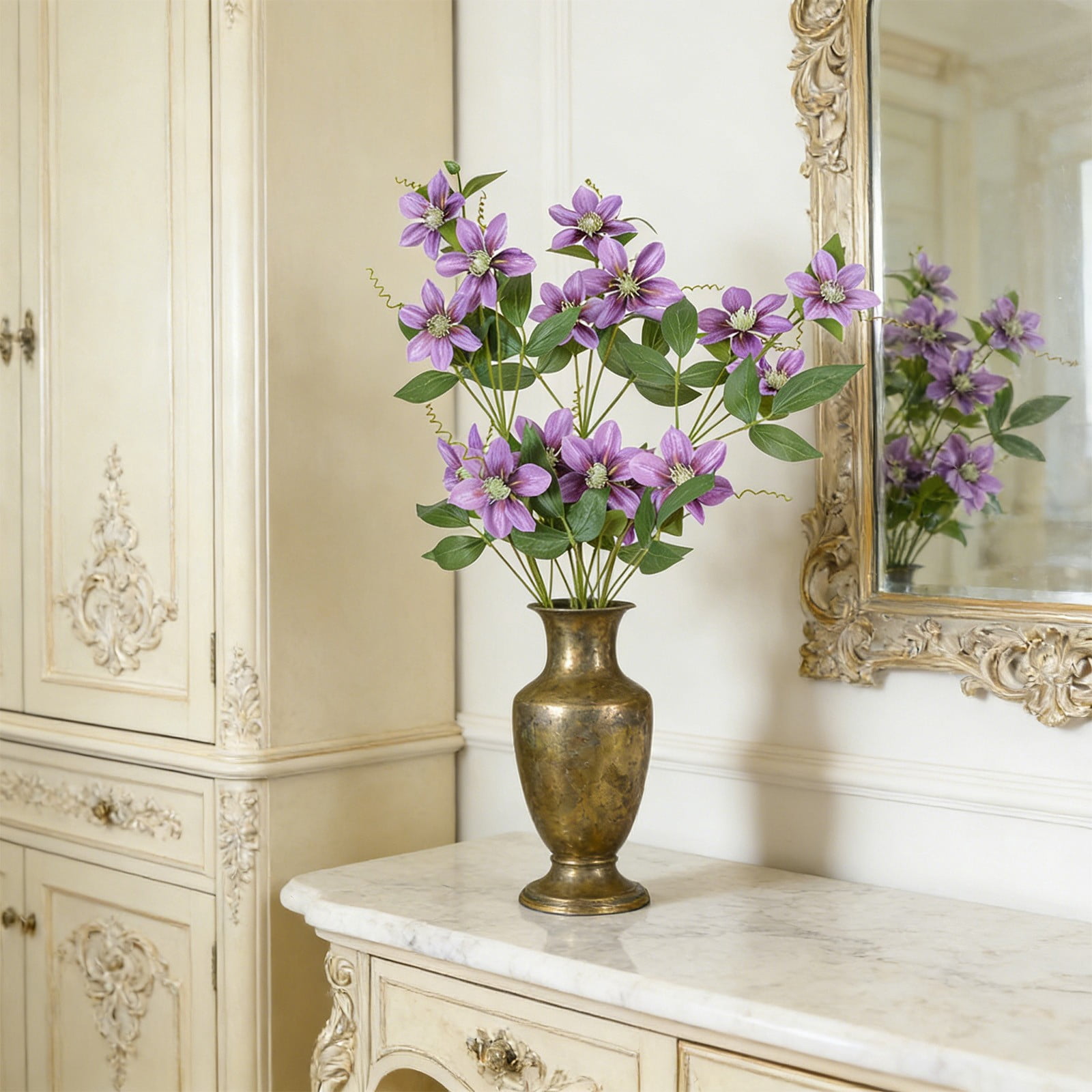 Artificial Clematis Floral Arrangement for Living Room Vase Decor, Faux ...