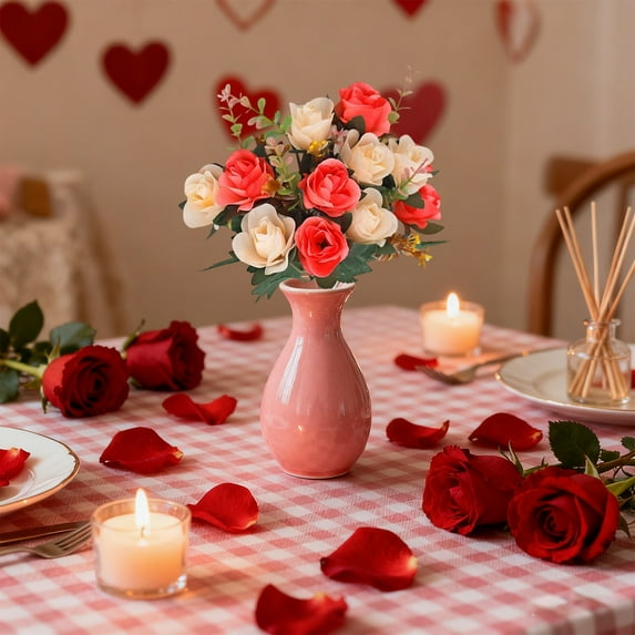 Artificial Coral Rose Bundle, Peach-Toned Fake Flowers, Warm and Sunny ...