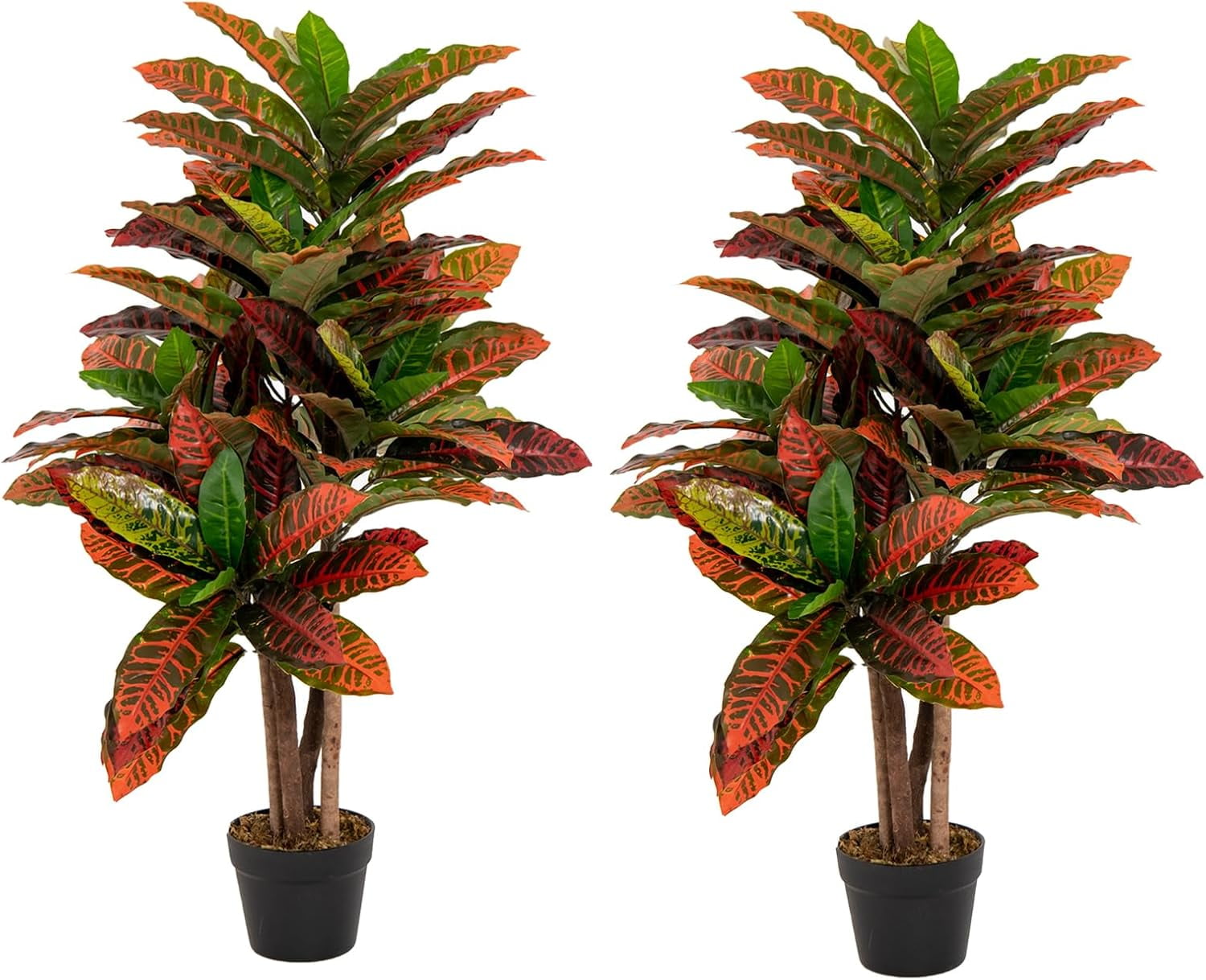 Artificial Croton Palm Tree, 40” Potted Outdoor Faux Topiary Trees w ...