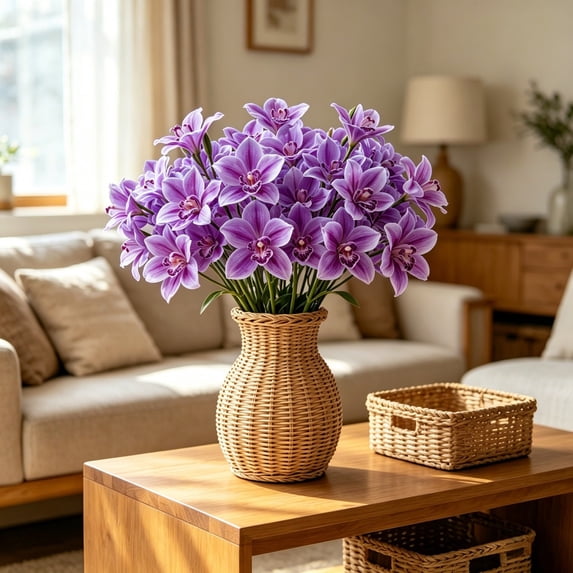 Artificial Cymbidium Orchid Flower Bouquet Three Heads Fake Flower ...