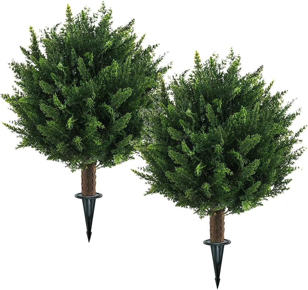 Artificial Cypress Topiary Trees with Ground Spike, 16 Inch UV ...