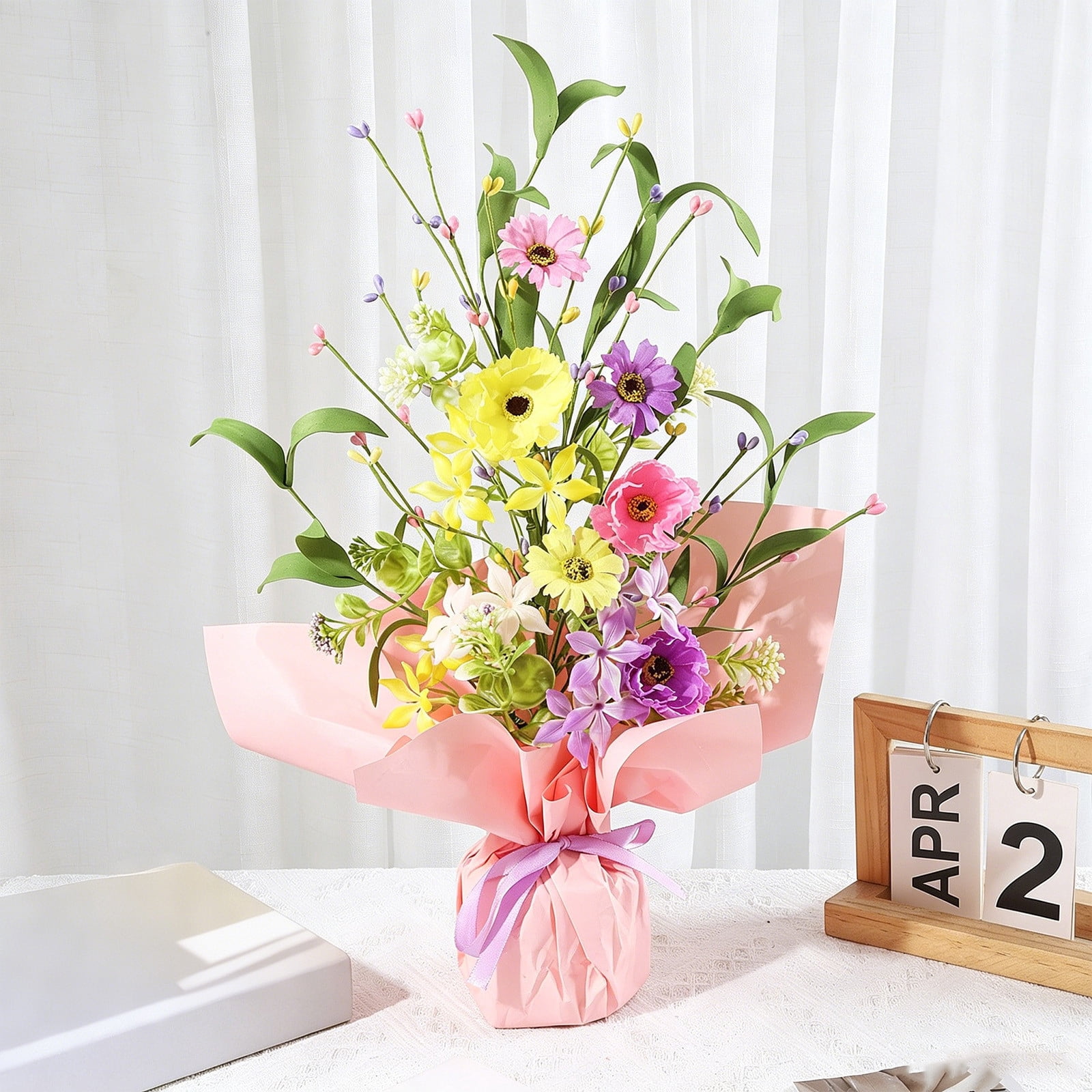 Artificial Daisies Flower Arrangement Potted Floral Tree, Plastic ...