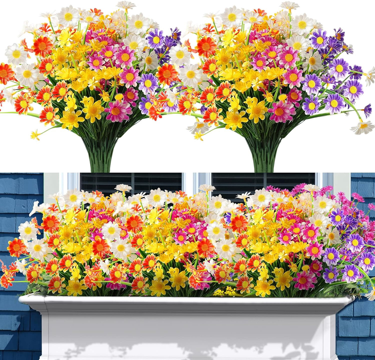 Artificial Daisies Flowers, 10 Bundles Fake Mums Outdoor Plants with ...