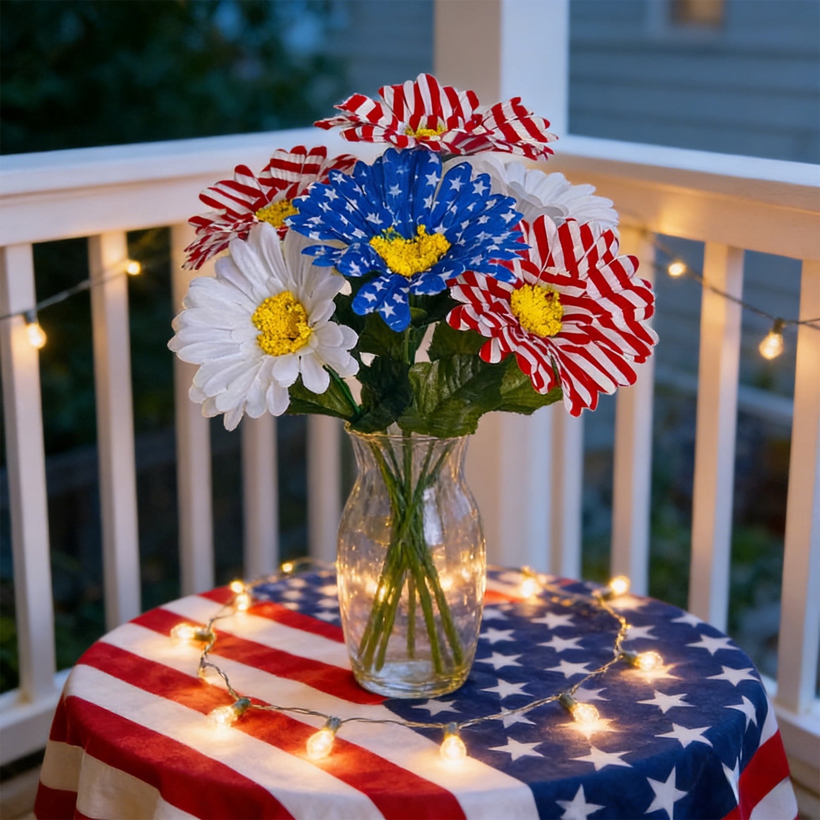 Artificial Daisy Bouquet 7 Heads Patriotic Faux Daisy Bunch, Red White ...