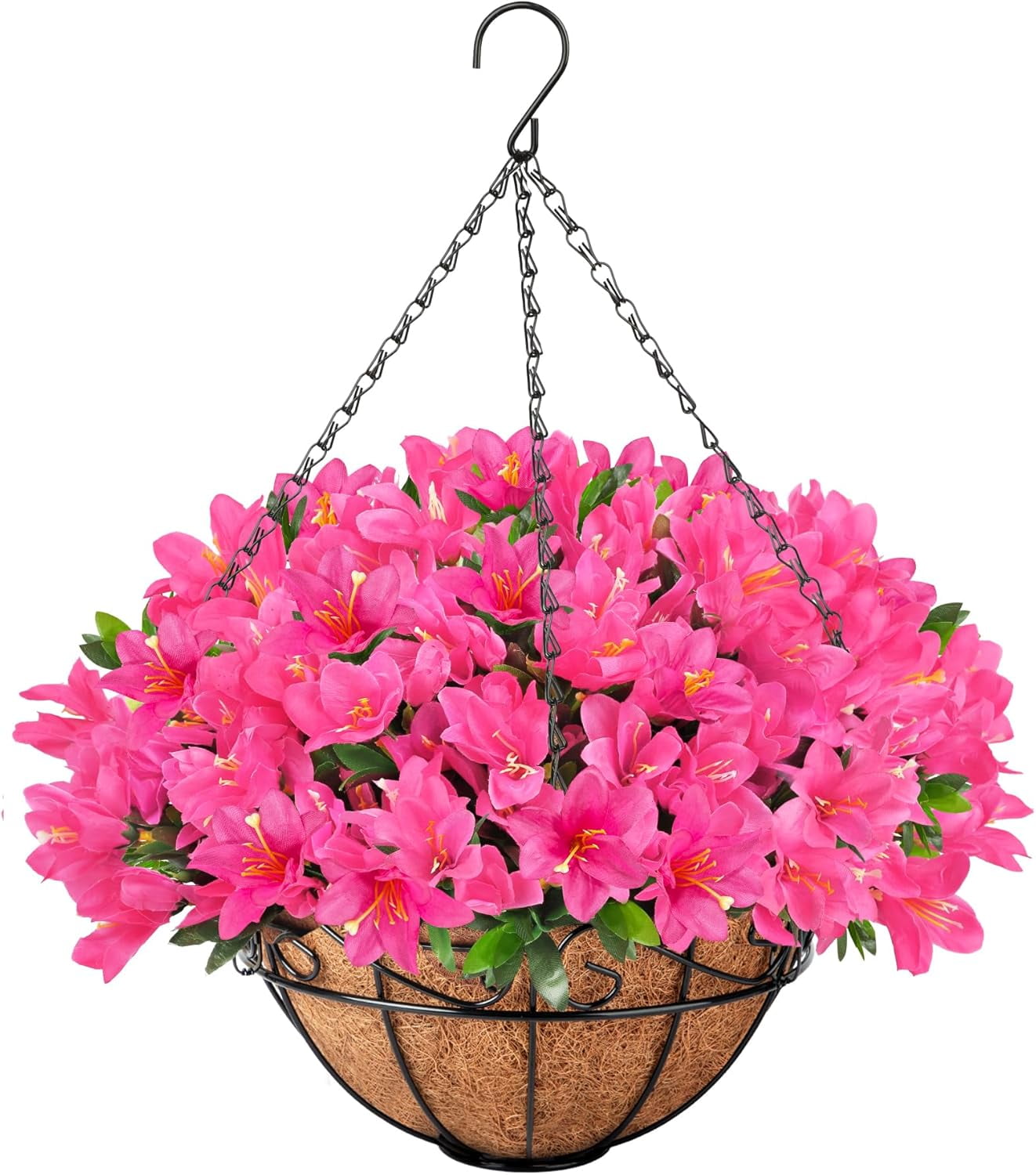 Artificial Daisy Flower Hanging Planter Basket with Coco Liner ...