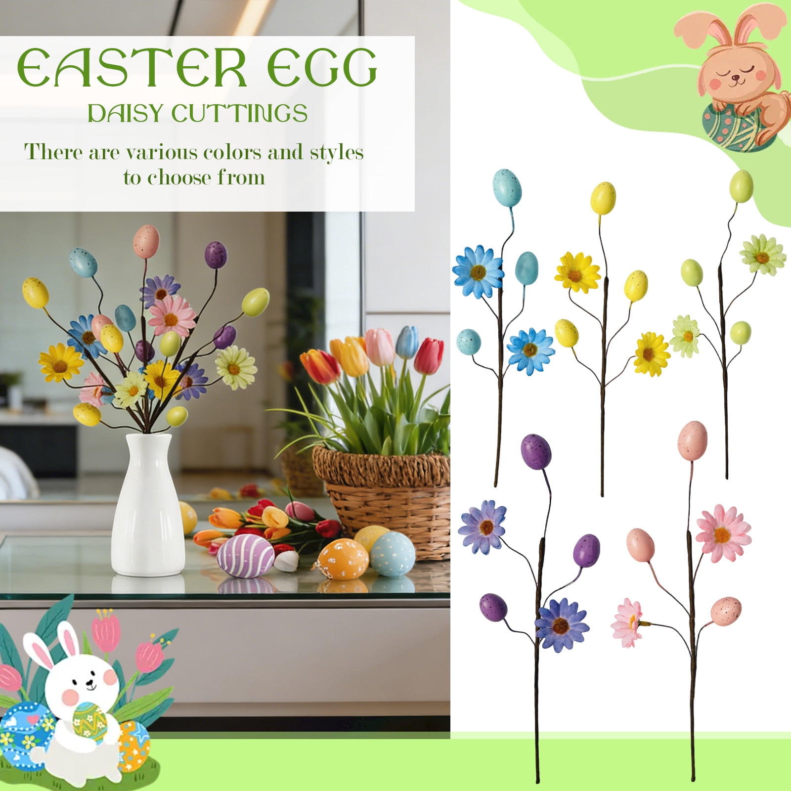 Artificial Daisy Flower Stem with Decorative Eggs Lifelike Floral ...