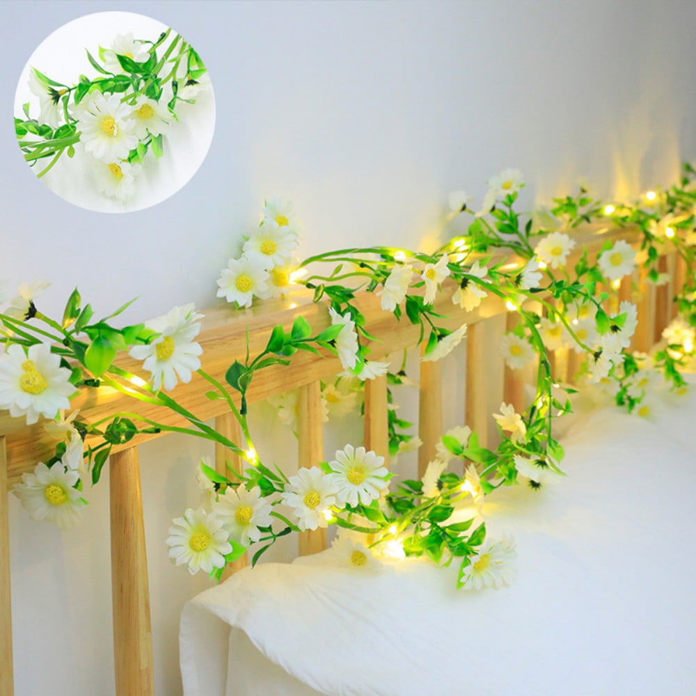 Artificial Daisy String Lights, 6.6ft 20 LED Hanging Vines Wildflower ...