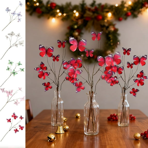 Artificial Dead Branch Butterfly Christmas Insert - 27.55in Floral ...