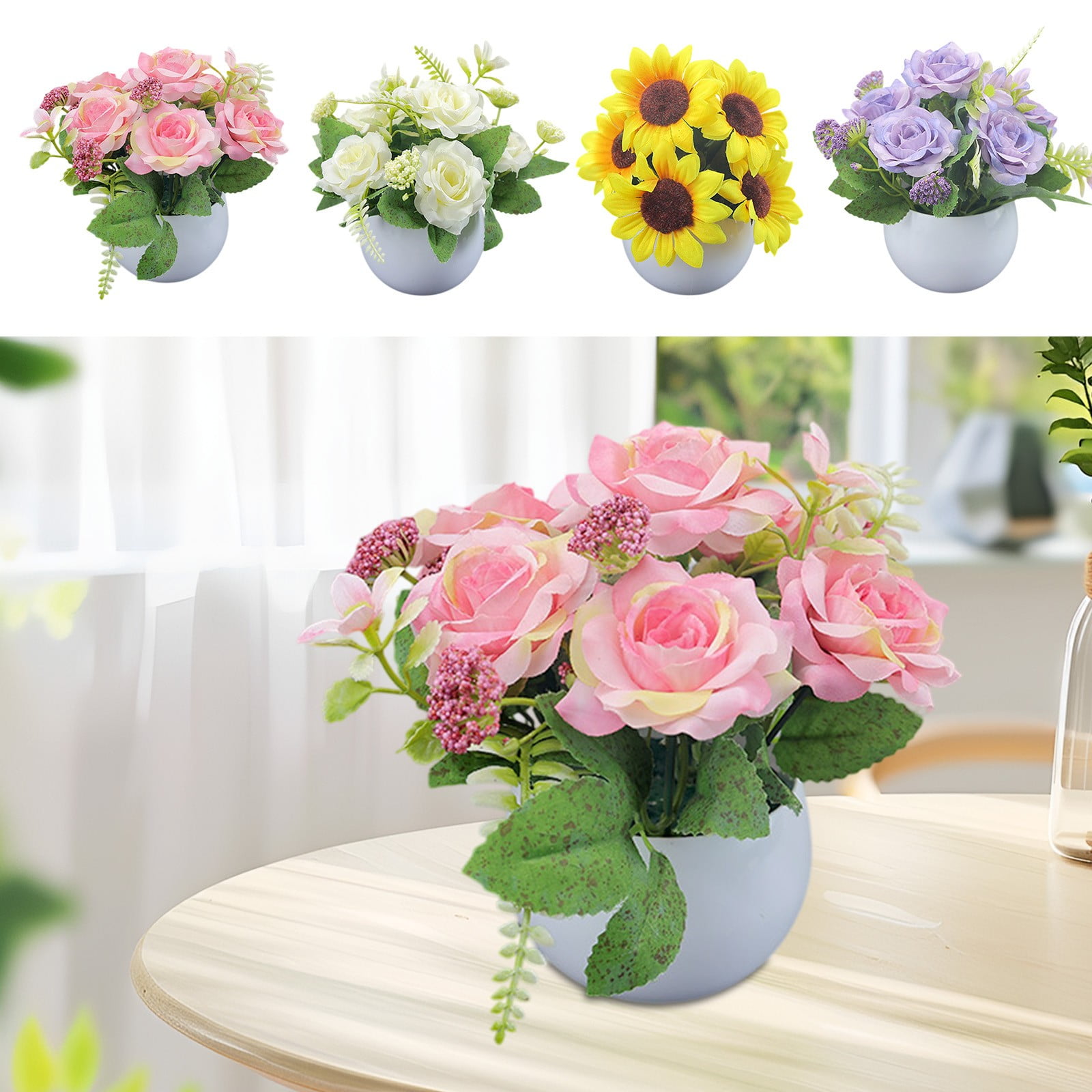 Artificial Decorative Flowers | PE Petals Indoor Tabletop Potted Plant ...