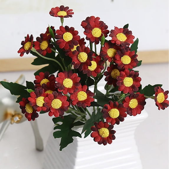 Artificial Deep Red Chamomile Daisy Silk Flowers • 1pc 10.62in Fake ...