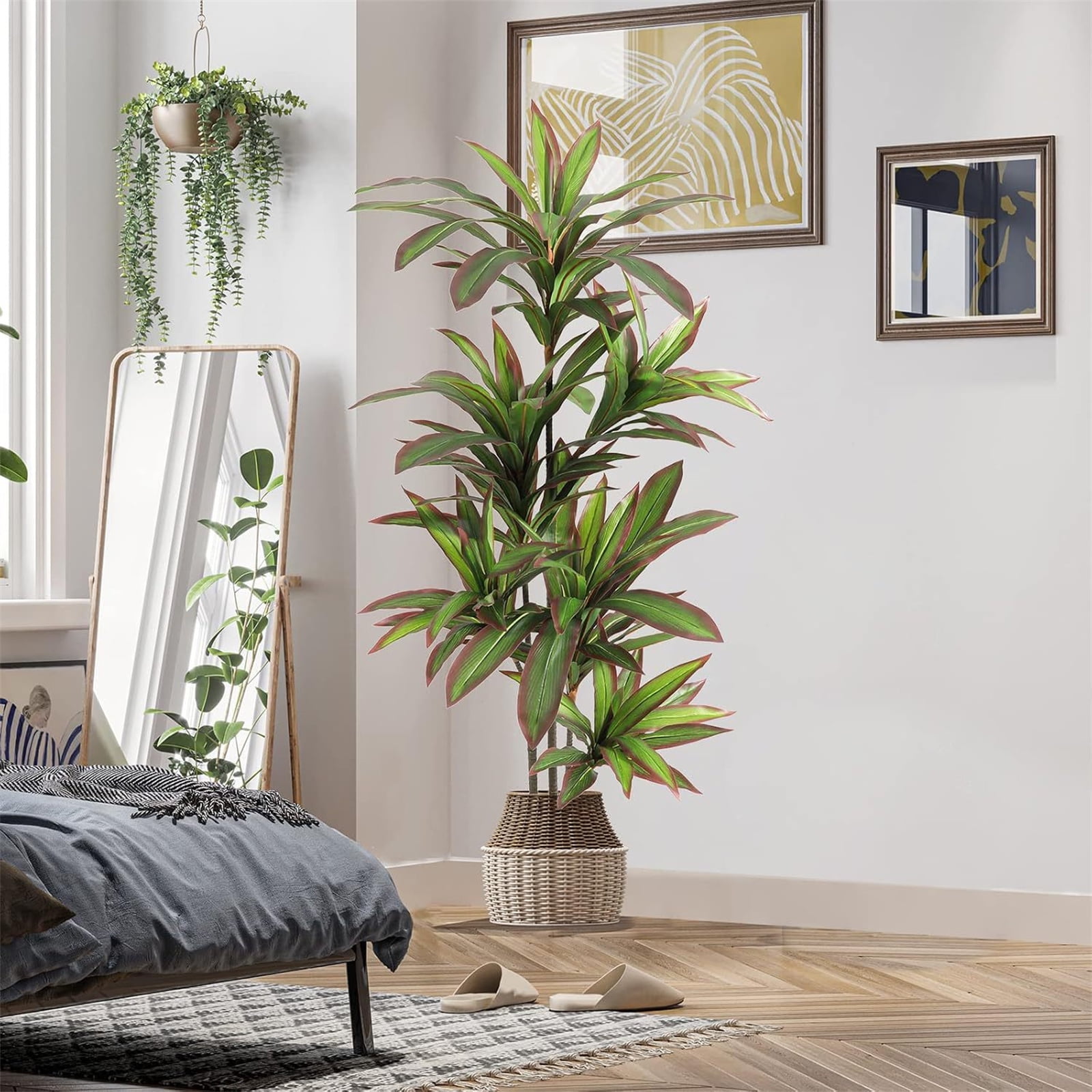 Artificial Dracaena Plant Indoor, 5ft Tall Decorative Fake Tree In Pot ...