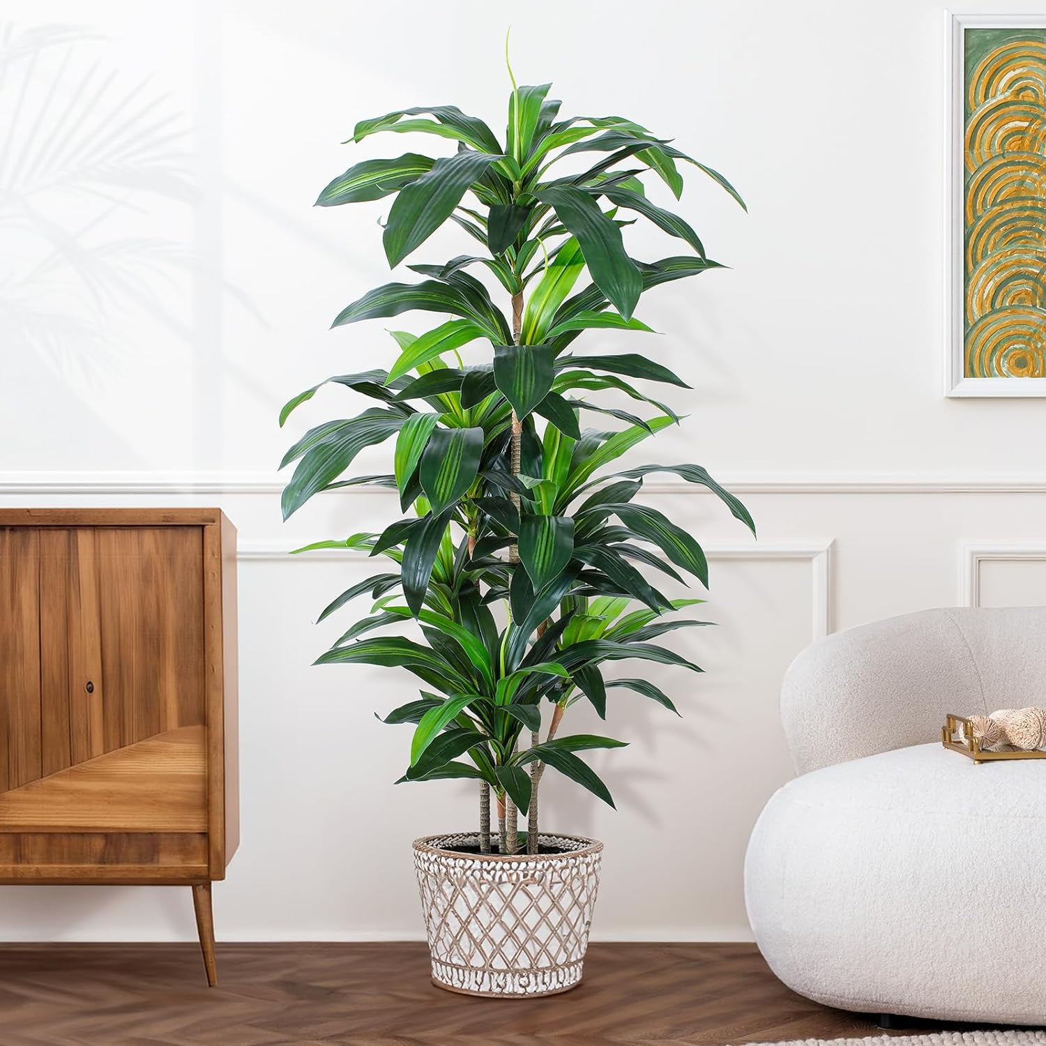 Artificial Dracaena Tree 5 FT, Fake Tree with Plastic Pot, Fake ...