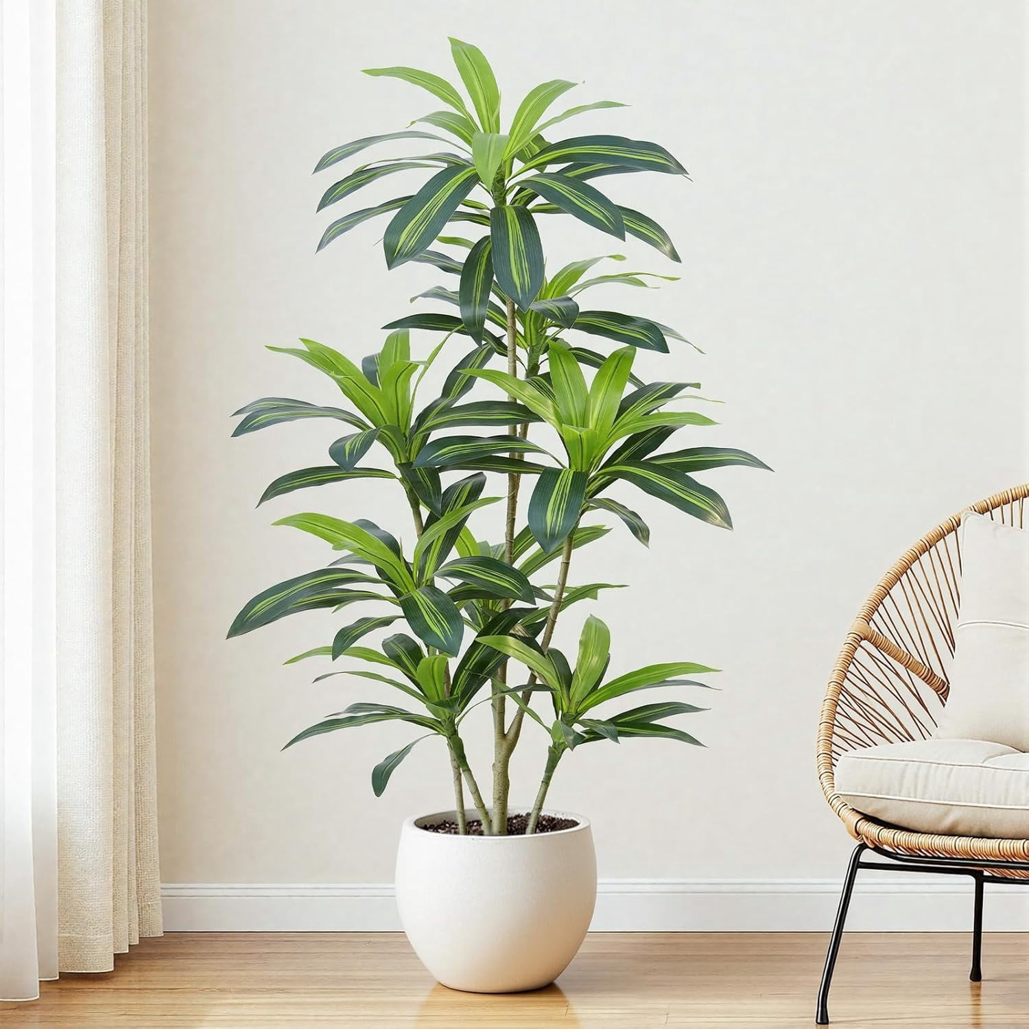 Artificial Dracaena Tree 5 Ft Tall Real Touch Silk Leaves Potted Faux ...