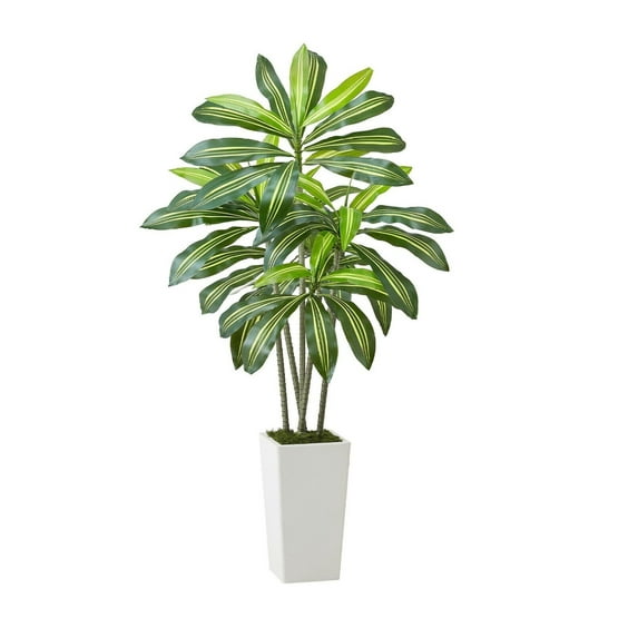 Artificial Dracaena Tree 5 ft, Fake Palm Tropical Plants with White ...