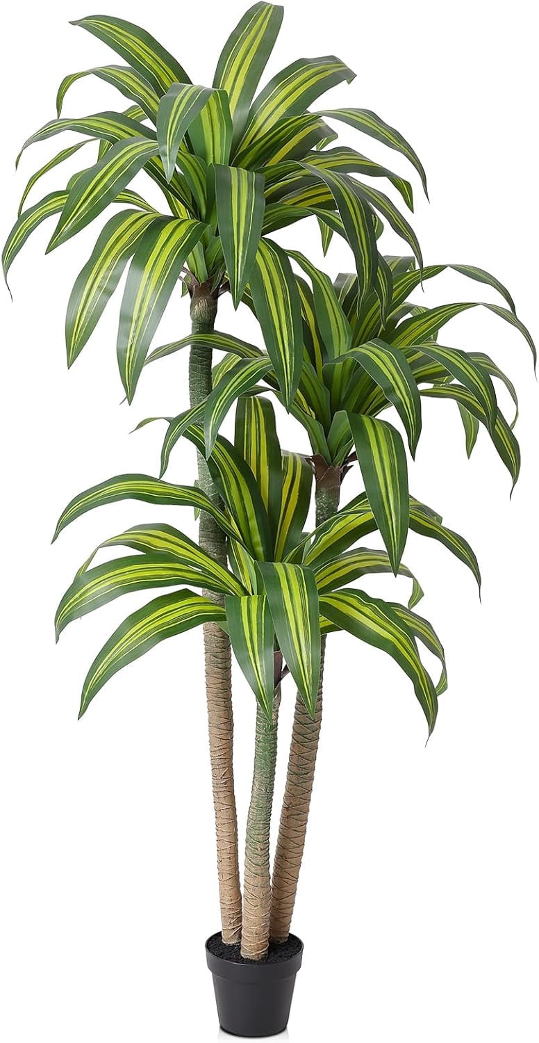 Artificial Dracaena Tree 6 Ft with Silk Leaves and Natural Trunk in ...