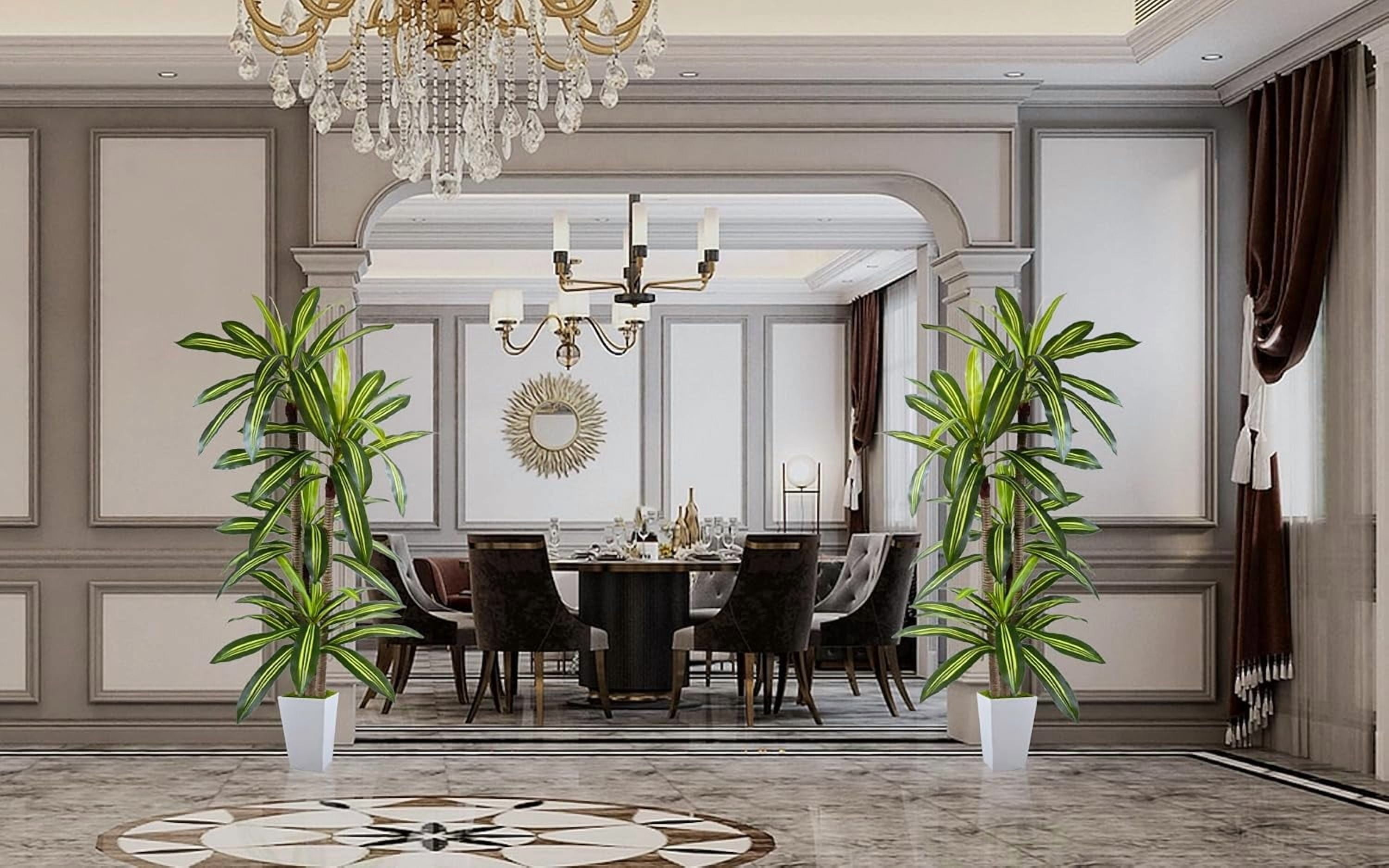 Artificial Dracaena Tree 6ft, Fake Plant with White Tall Planter, Faux ...