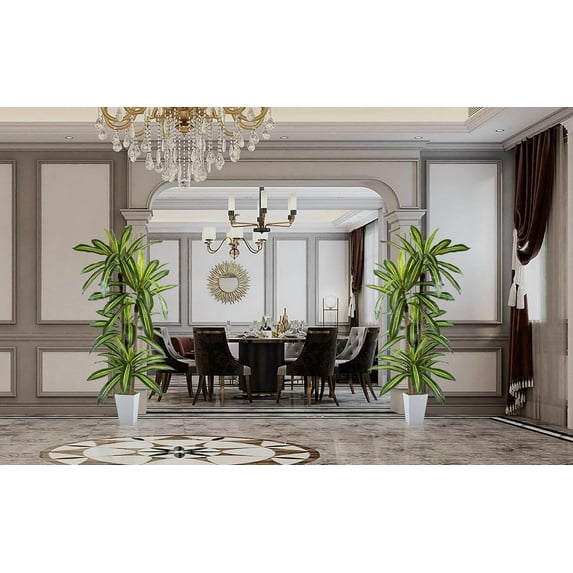Artificial Dracaena Tree 6ft, Fake Plant with White Tall Planter, Faux ...