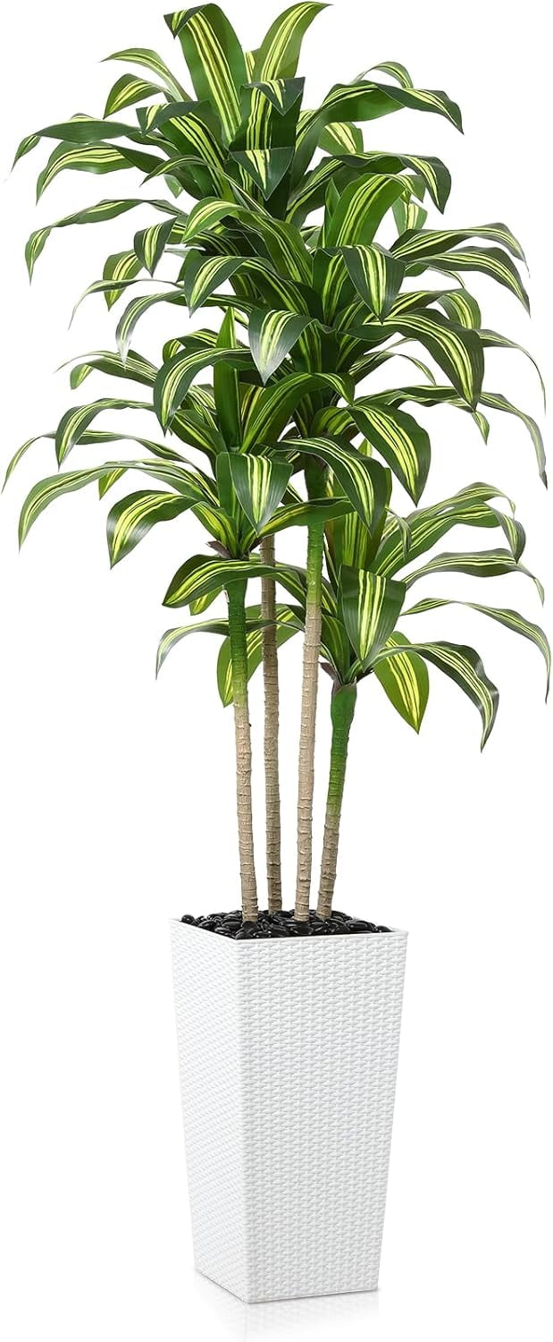 Artificial Dracaena Tree, 7FT UV Resistant Fake with White Taper ...