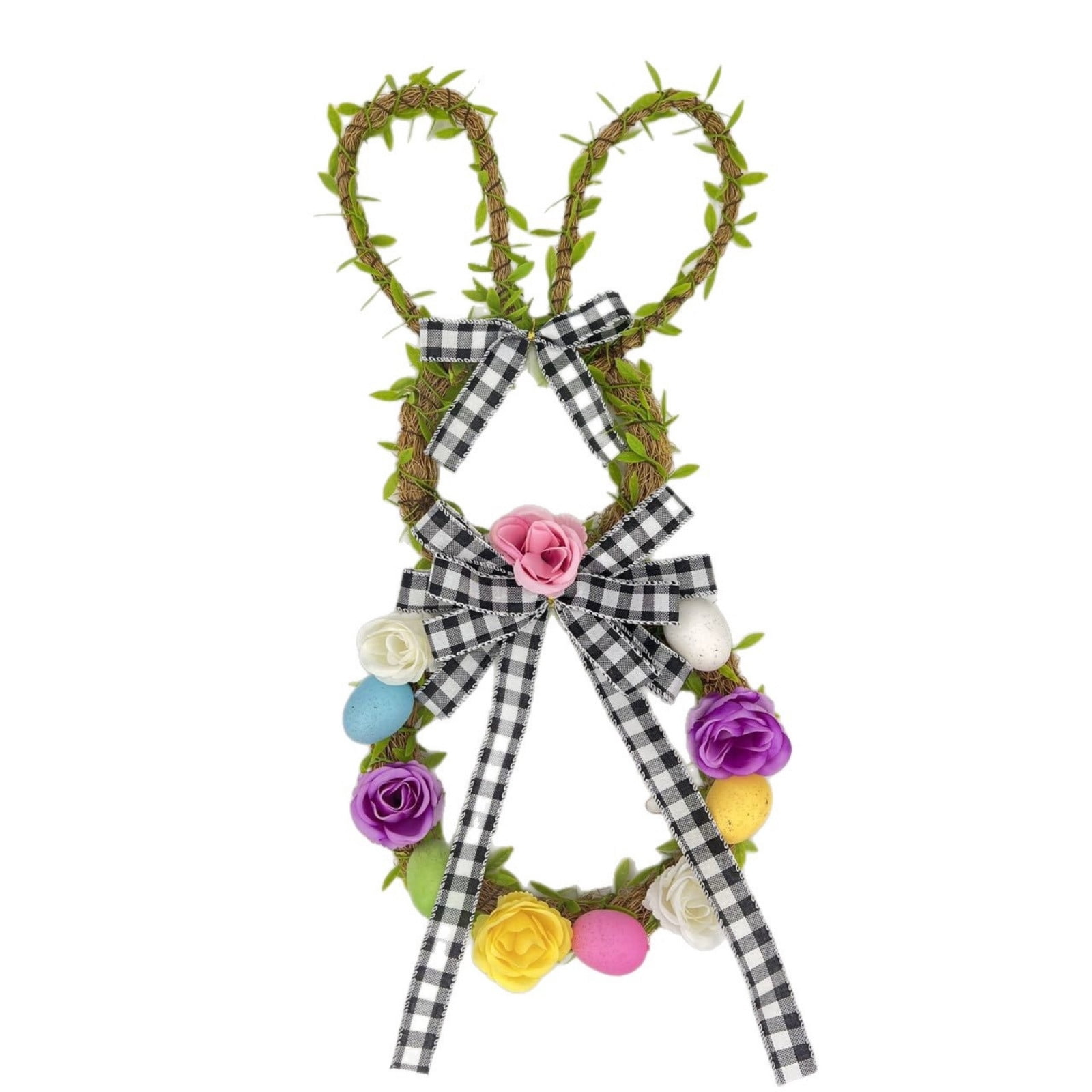 Artificial Easter Bunny Wreath With Eggs And Bow Door Wall Hanging ...