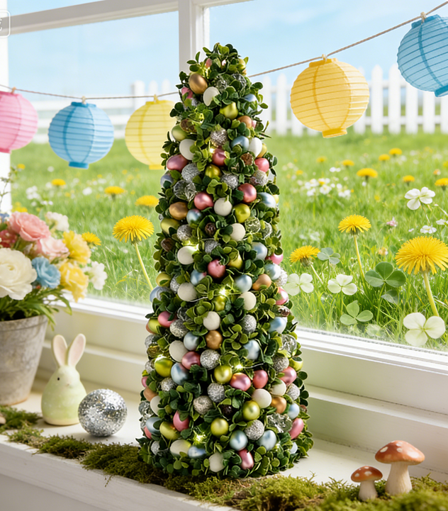 Artificial Easter Egg Bauble Tree 19.5 Inch – Pre-Lit with Built-in ...