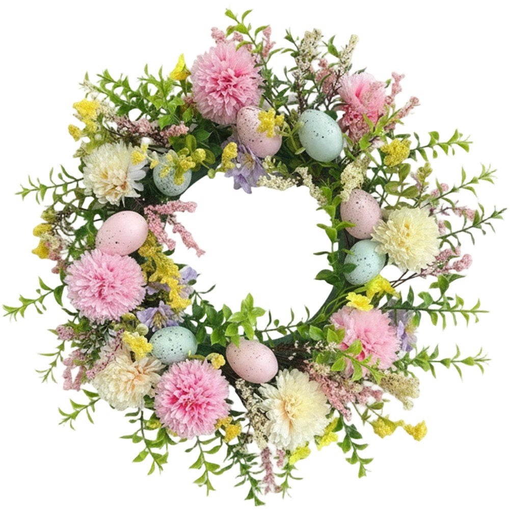 Artificial Easter Egg & Flower Wreath, Spring Front Door Decor, 15 ...