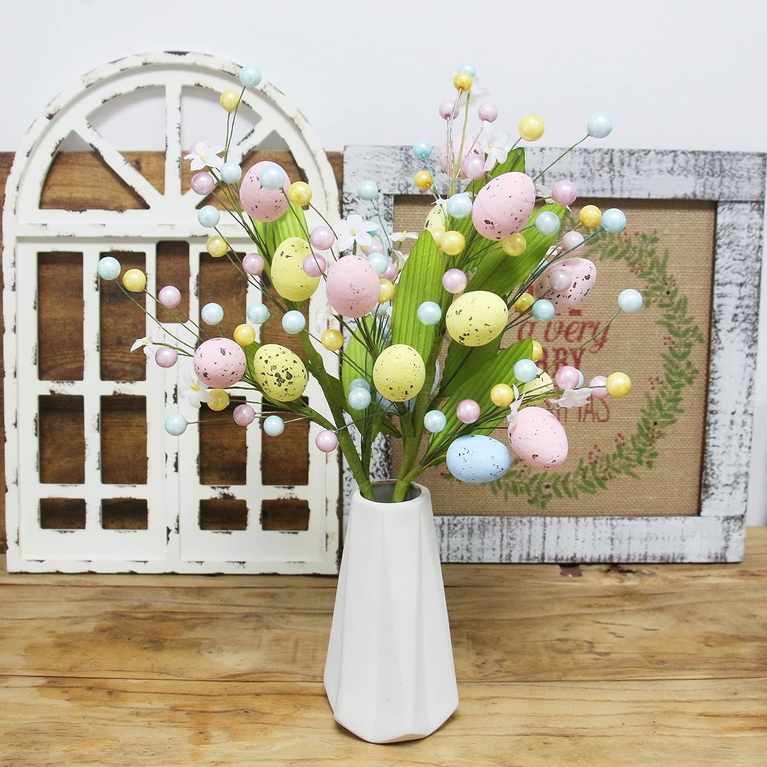 Artificial Easter Flower, 3 Pcs Easter Spray with Eggs and Colorful ...