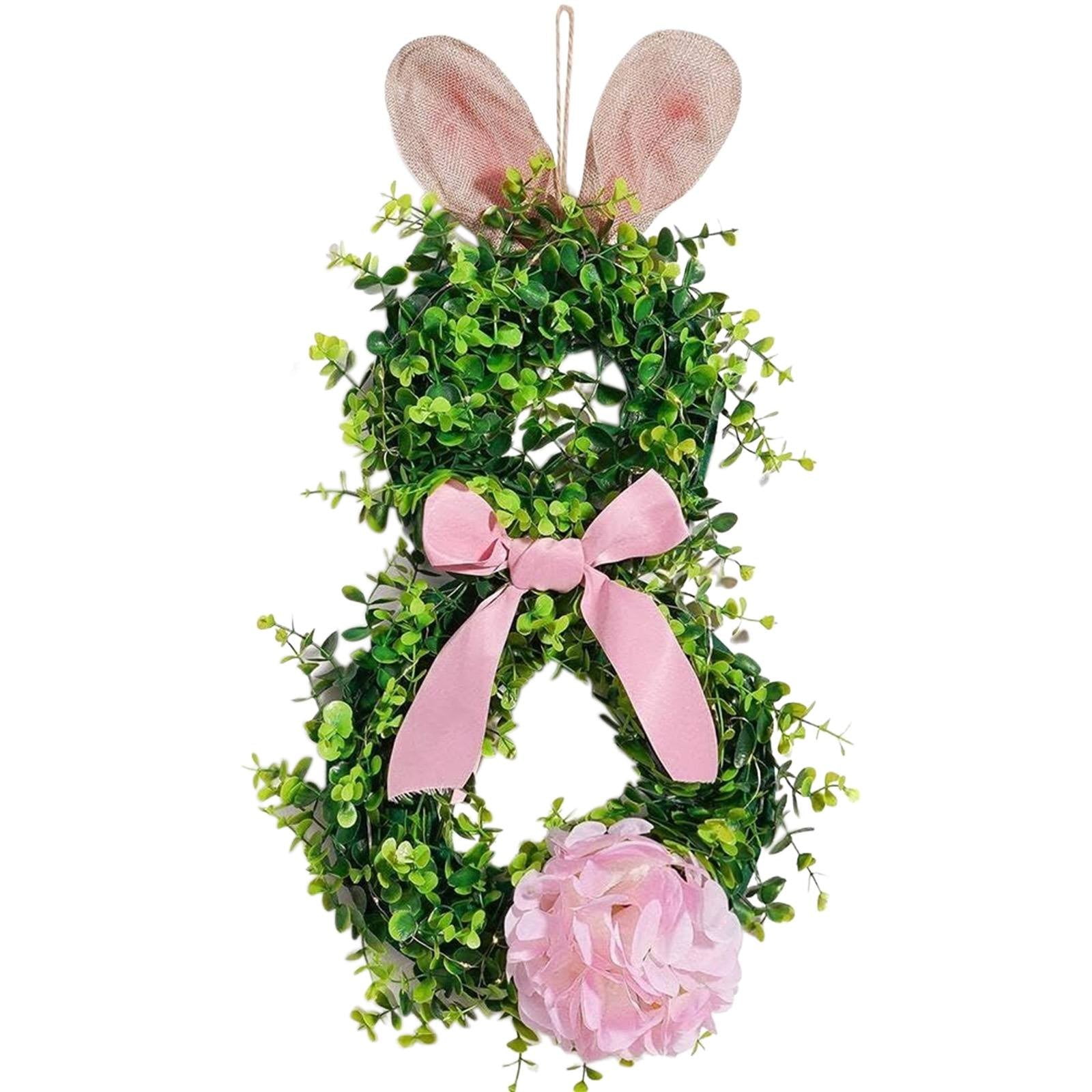 Artificial Easter Wreath Bunny Easter Garland with Bow Spring Bunny ...