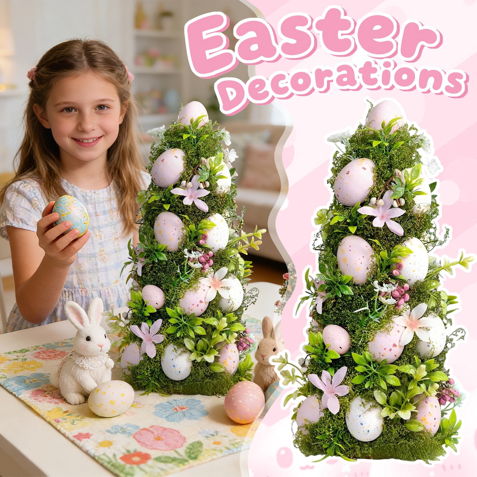 Artificial Egg and Floral Cone Shaped Ornament with Moss and Decorative ...