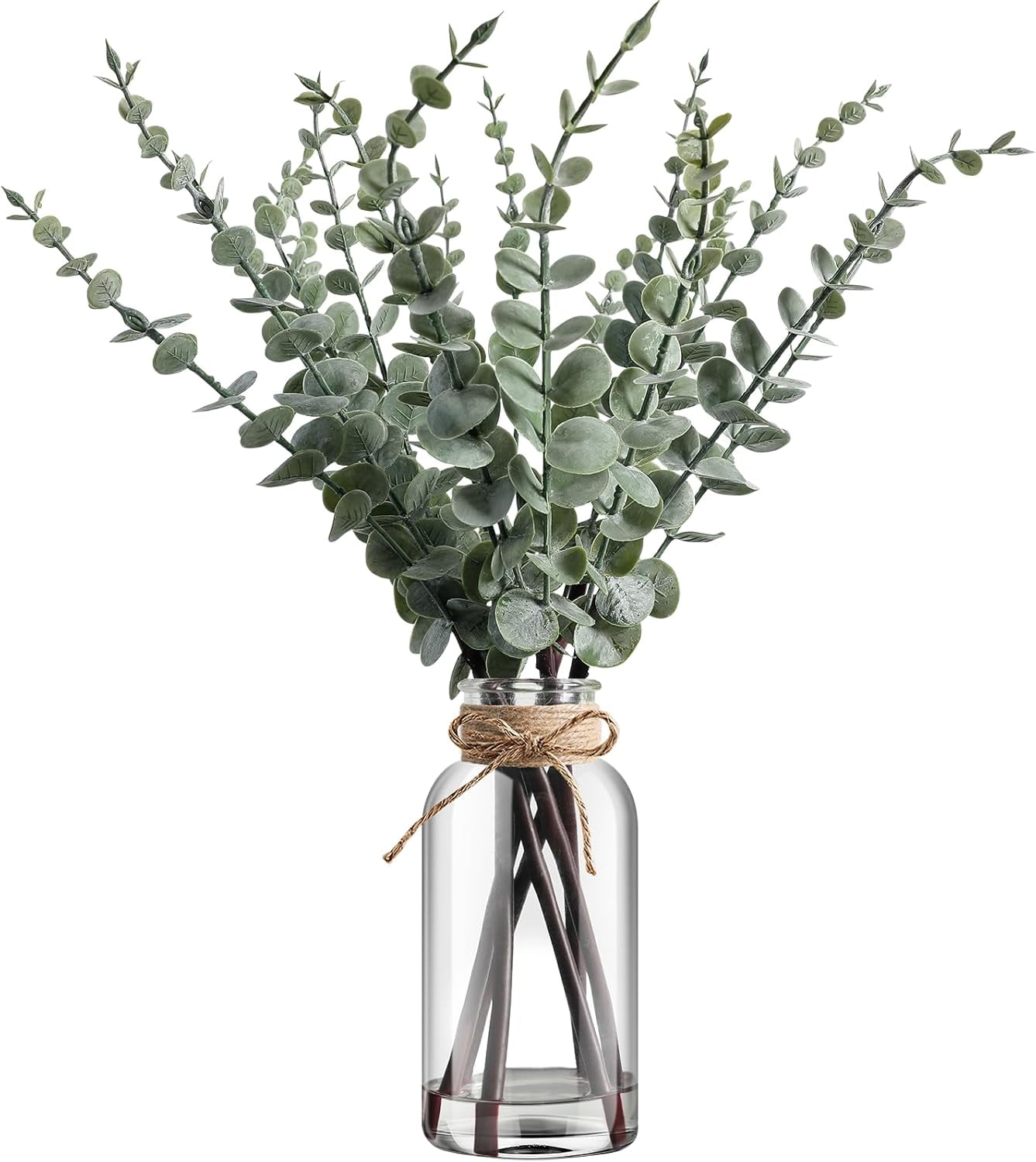 Artificial Euc Stems in Glass Vase with Hemp Rope and Faux Water 17 ...